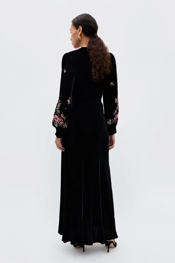 Rixo Emory Blossom Embroidered Midi Dress