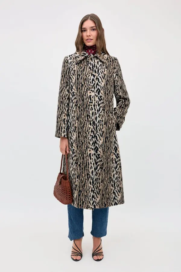 Rixo Bohemia Leopard Print Mid-length Coat