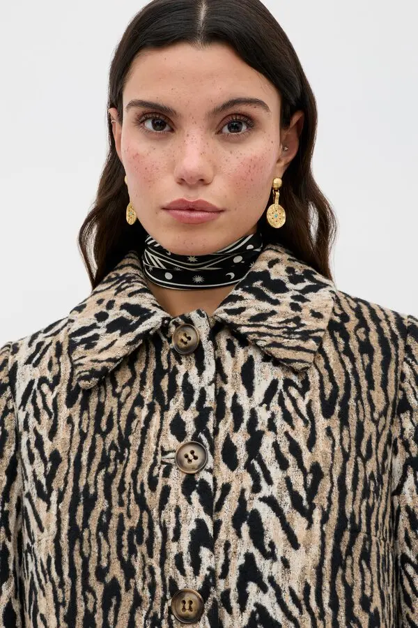 Rixo Bohemia Leopard Print Mid-length Coat