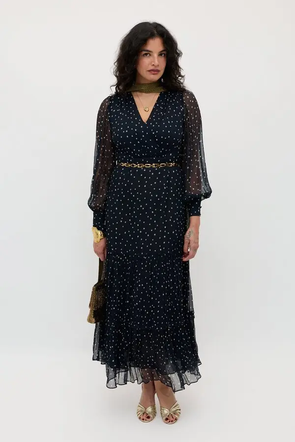Rixo Elsie Starry Night Viscose Midi Dress Regular - Navy