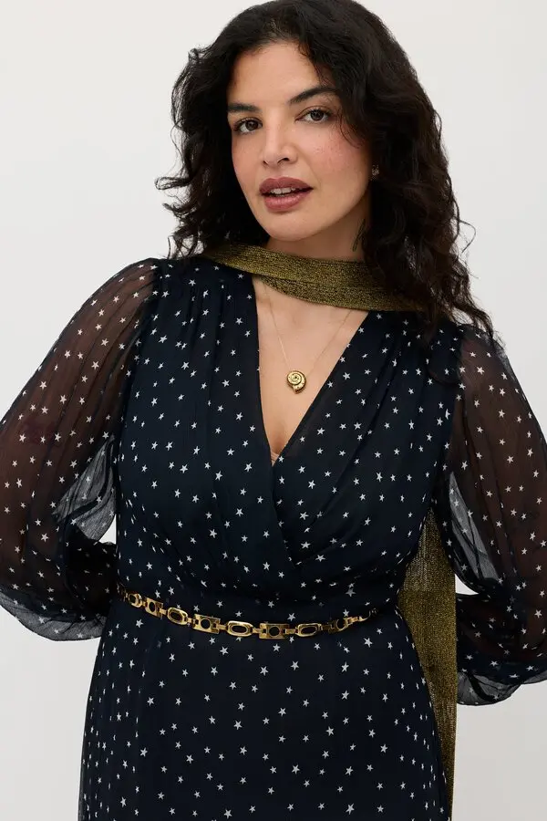 Rixo Elsie Starry Night Viscose Midi Dress - Navy
