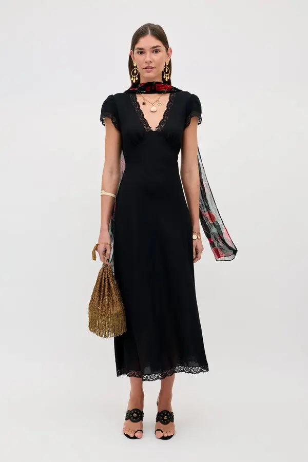 Rixo Clarice Midi Dress - Black
