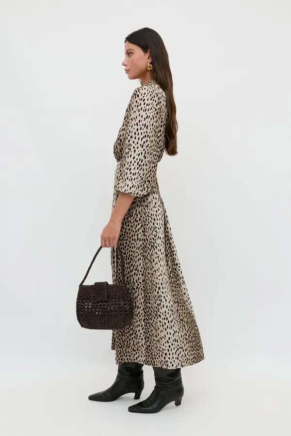Rixo Izzy Antelope Spot Midi Dress