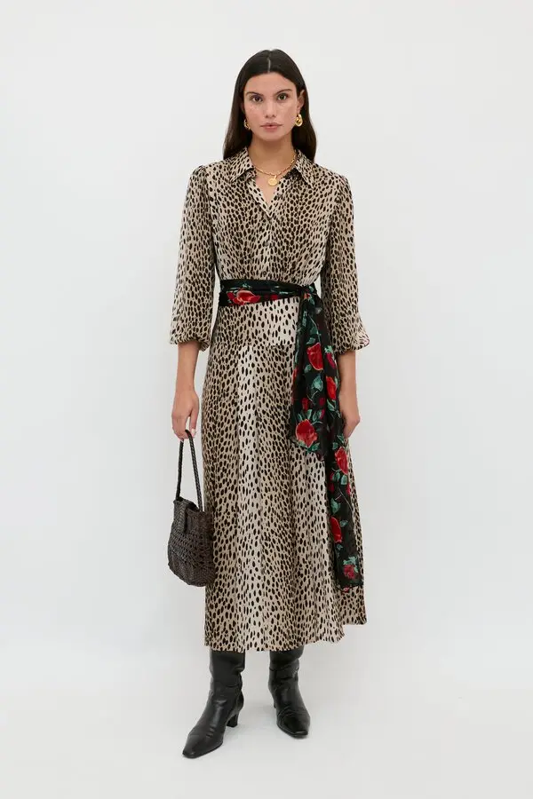 Rixo Izzy Antelope Spot Midi Dress