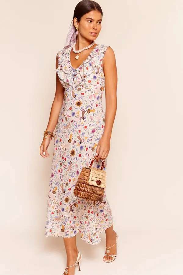 Rixo Seraphina Floral Midi Dress - Cream