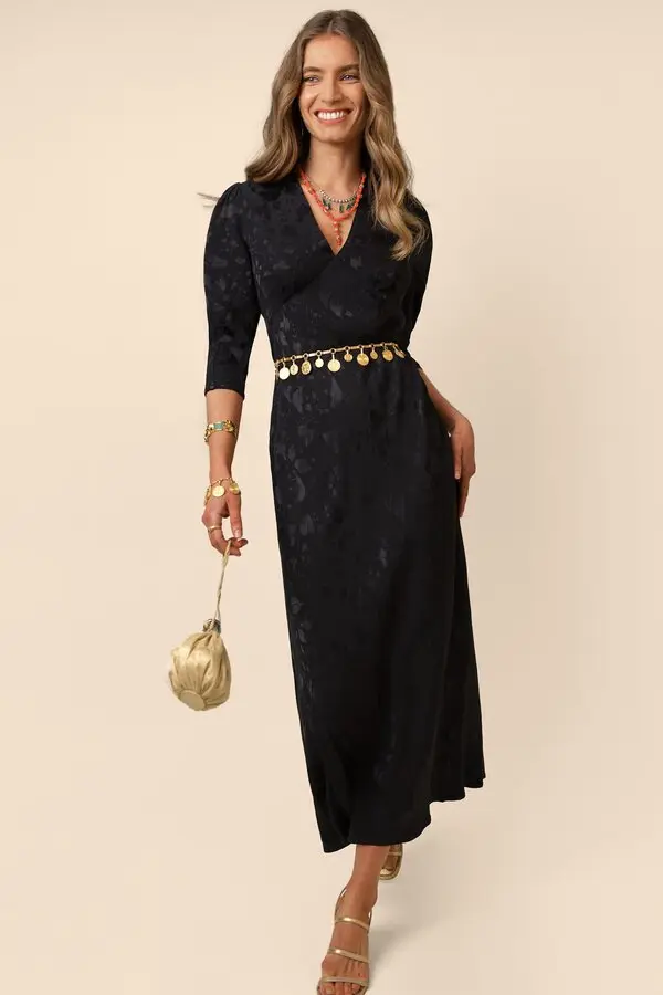 Rixo Zadie Leaf Heart Leaf-jacquard Regular Dress - Black