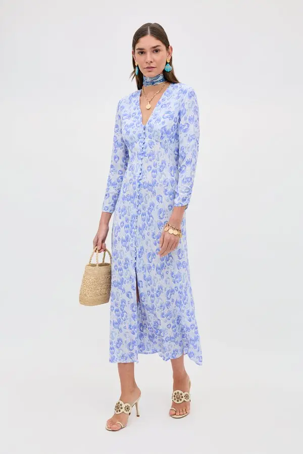 Rixo Katie Dress In Tulip Fields Cornflower Print
