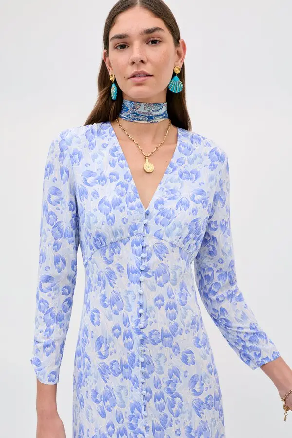 Rixo Katie Dress In Tulip Fields Cornflower Print