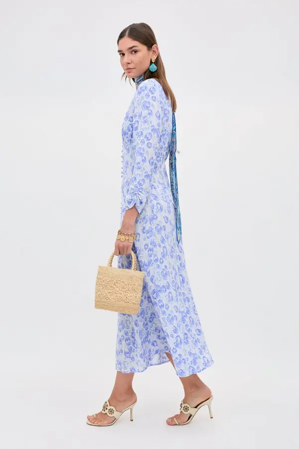 Rixo Katie Dress In Tulip Fields Cornflower Print