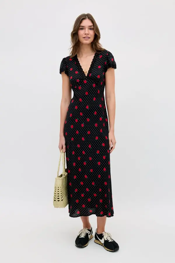 Rixo Clarice Rose Spot Dress - Black