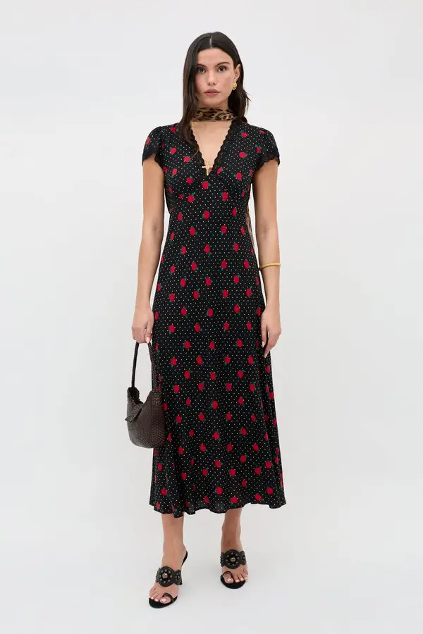 Rixo Clarice Rose Spot Dress - Black