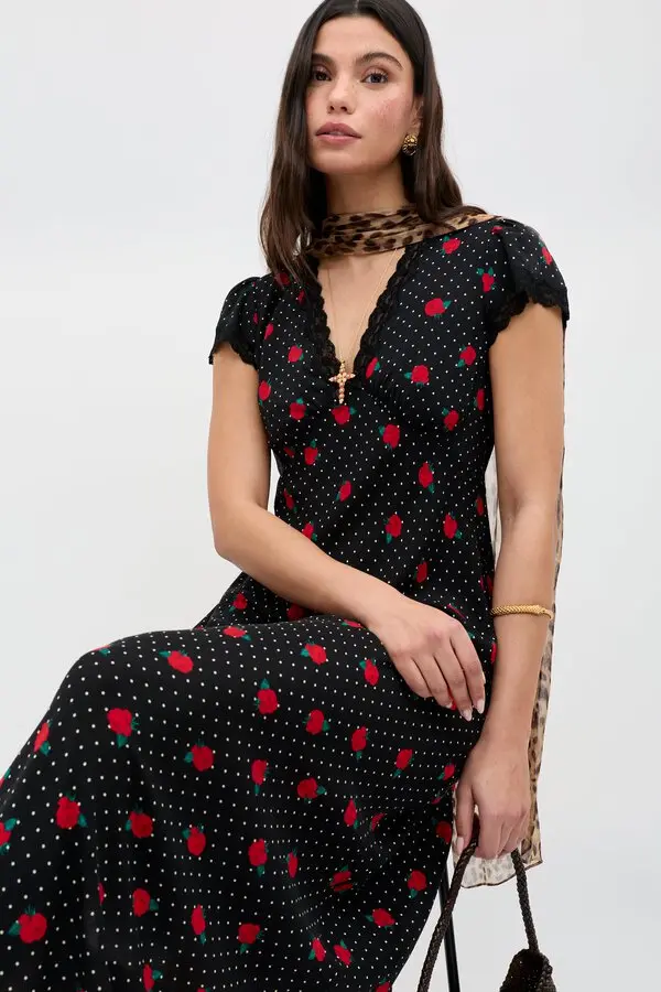 Rixo Clarice Rose Spot Dress - Black
