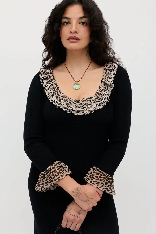 Rixo Mika Antelope Spot Knit Midi Dress