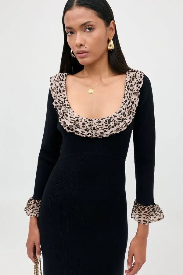 Rixo Mika Antelope Spot Knit Midi Dress
