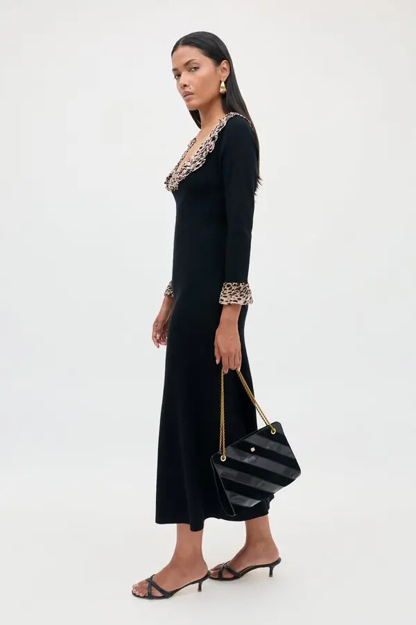 Rixo Mika Antelope Spot Knit Midi Dress