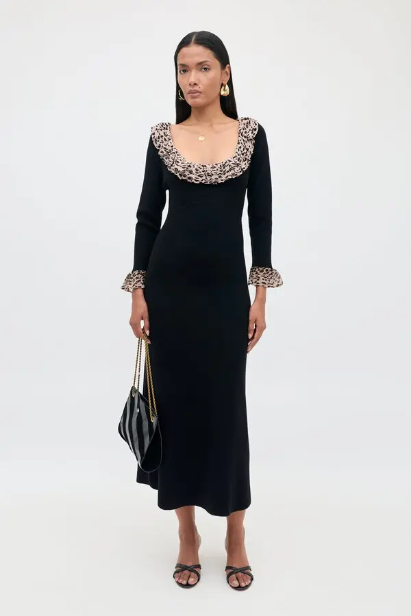 Rixo Mika Antelope Spot Knit Midi Dress
