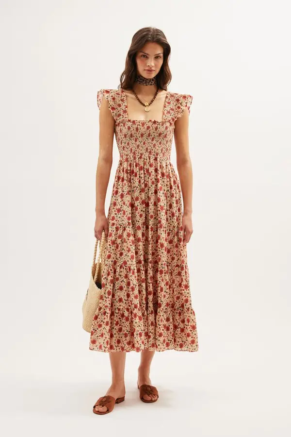 Rixo Kendall Eva Floral Dress - Cream