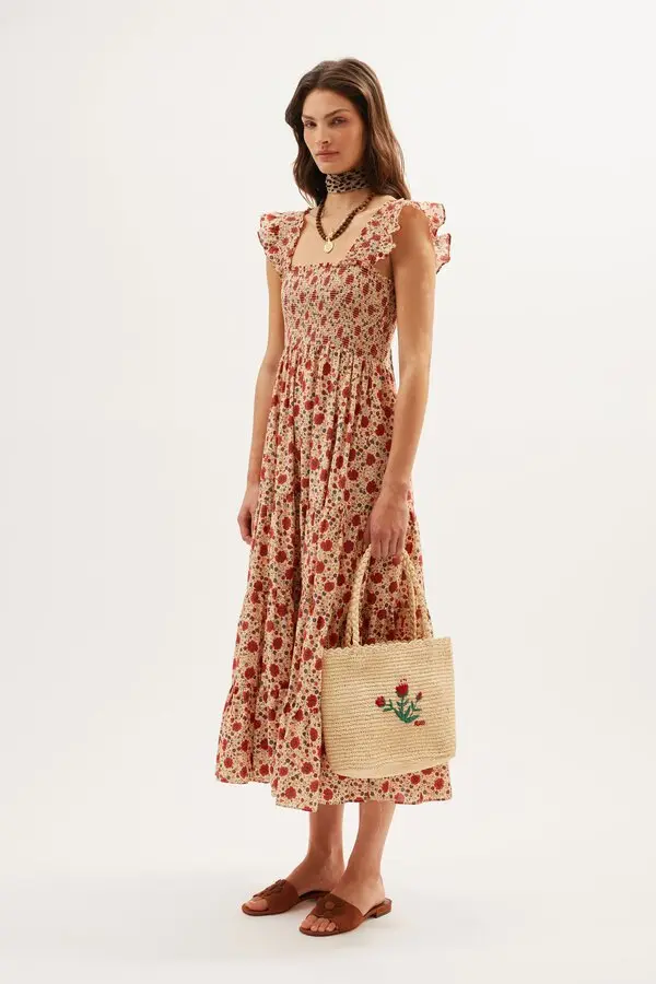 Rixo Kendall Eva Floral Dress - Cream
