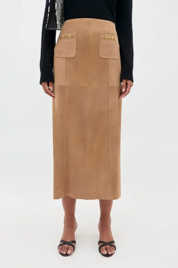 Rixo Regular A-line Suede Skirt - Brown