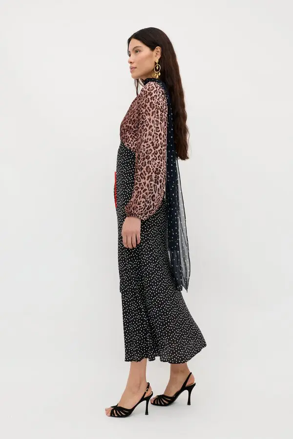 Rixo Kaila Leopard Spot Silk Midi Dress