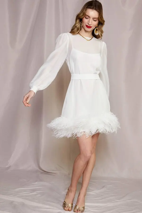 Rixo Letty Feathered Mini Dress Regular