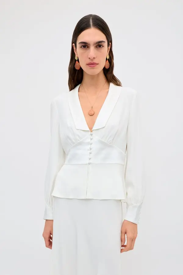 Rixo Adeline Silk Midi Jacket Regular - Ivory