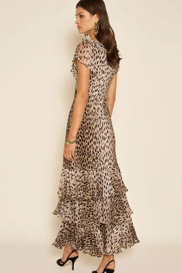 Rixo Amelle Antelope Spot Midi Dress - Brown