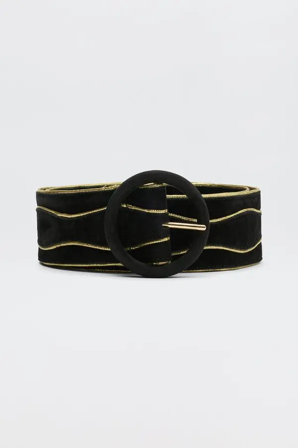 Rixo Catalina And Gold Leather Suede Belt Regular - Black