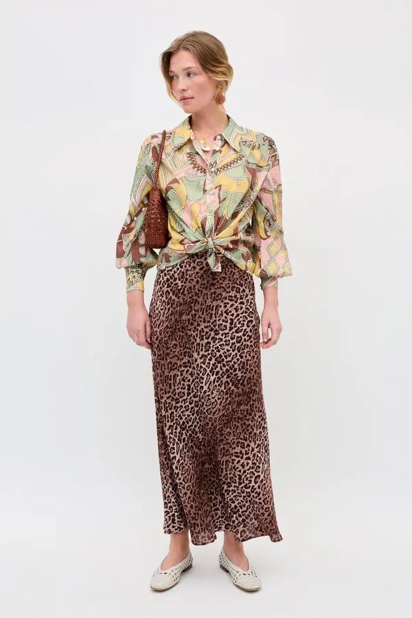 Rixo Kelly Leopard Skirt - Brown