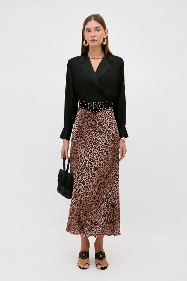 Rixo Kelly Leopard Skirt - Brown