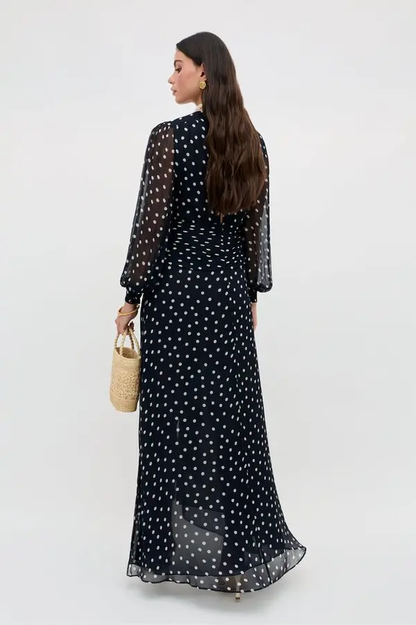 Rixo Meera Bohemia Spot Viscose Midi Dress - Navy