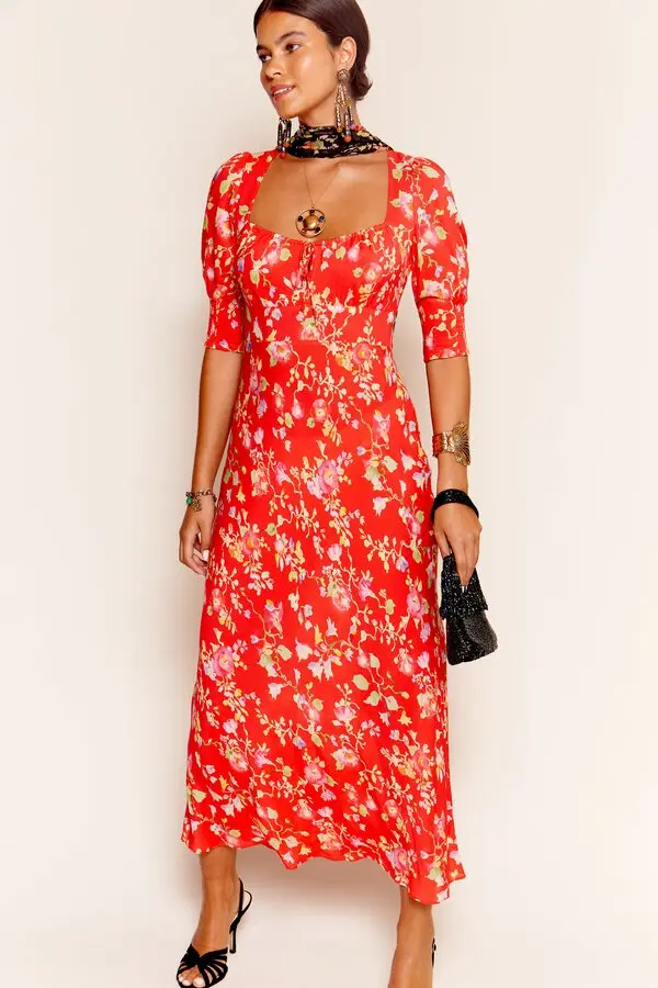 Rixo Alida Waterblossom Midi Dress