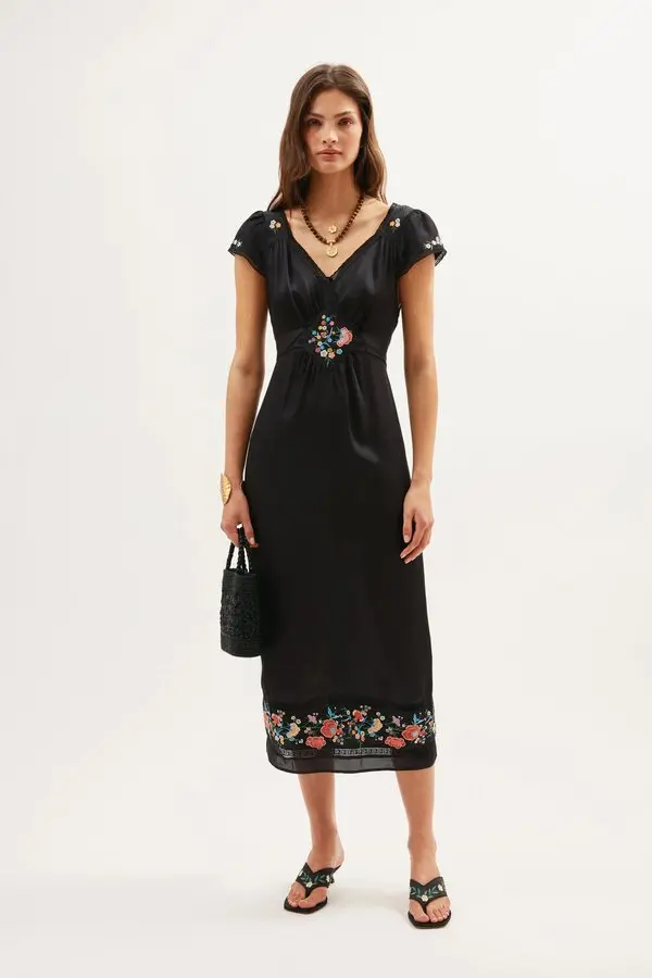Rixo Carey Orchard Embroidery Regular - Black