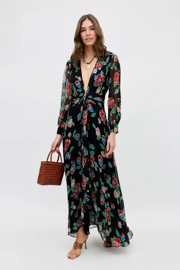 Rixo Meera Kimmie Floral Dress - Grey