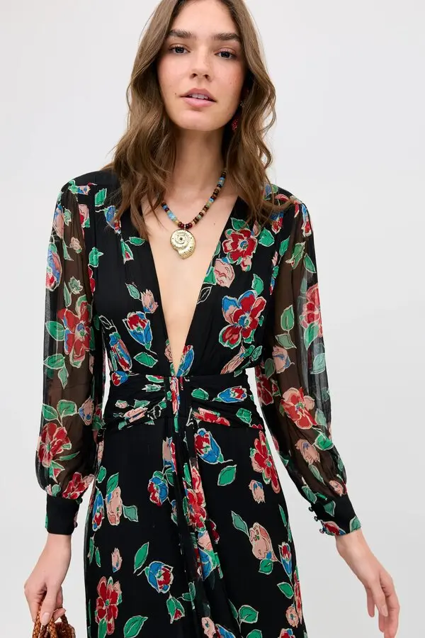 Rixo Meera Kimmie Floral Dress - Grey