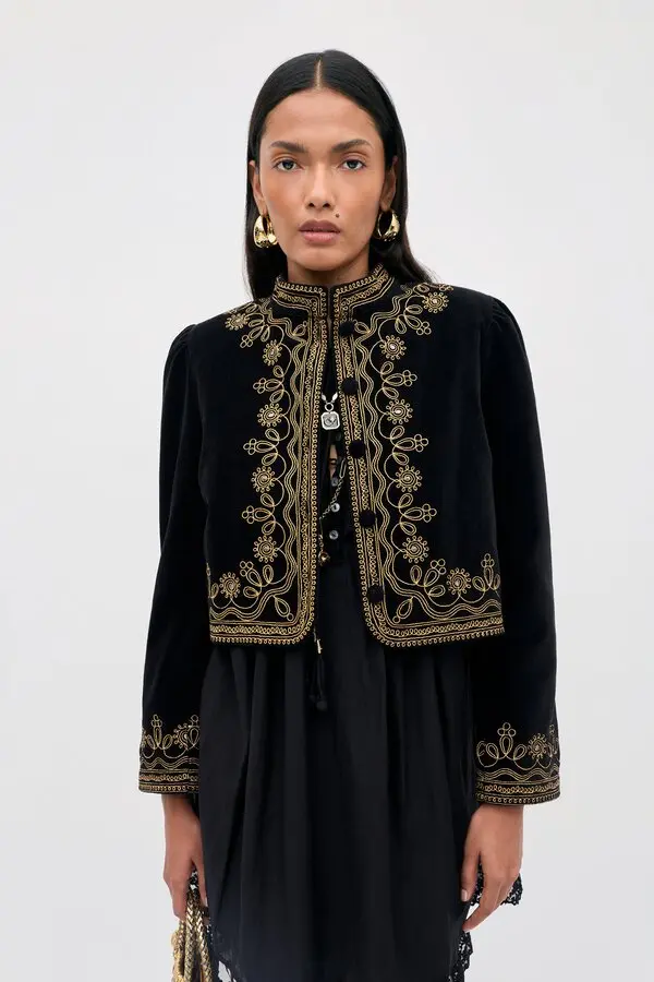 Rixo Denver Soutache Velvet Jacket Regular - Black