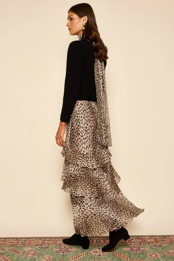 Rixo Preslee Antelope Spot Viscose Midi Skirt