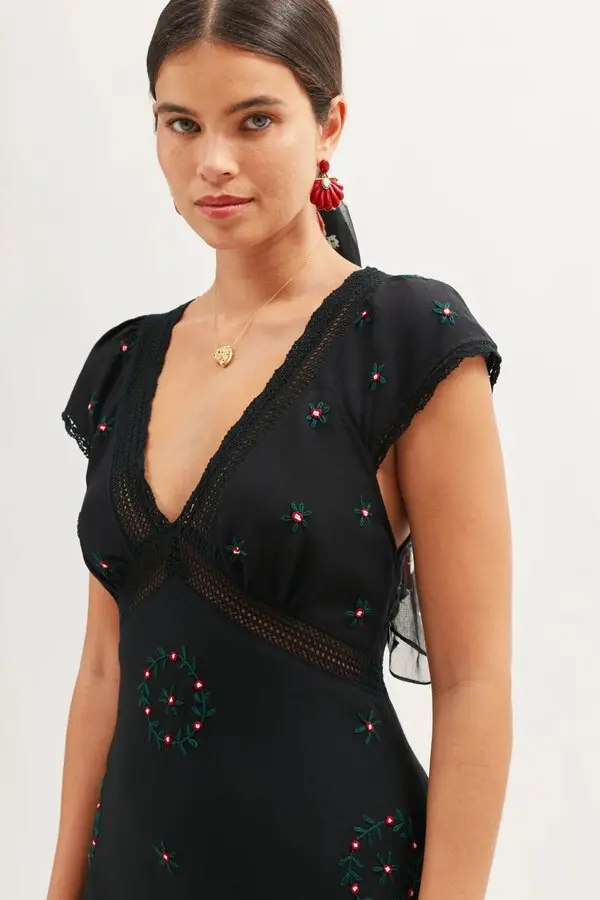 Rixo Iggy Rose Trail Embroidered Dress