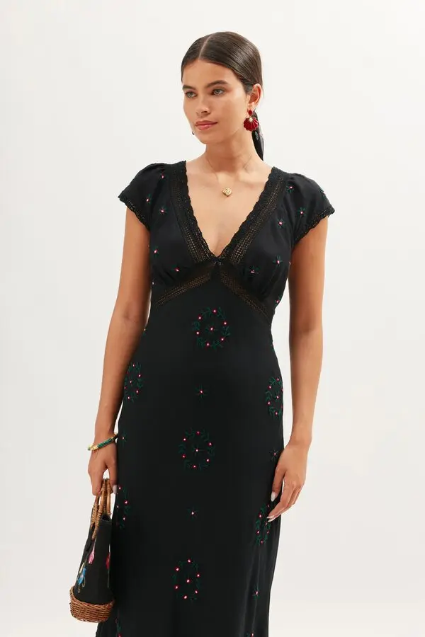 Rixo Iggy Rose Trail Embroidered Dress