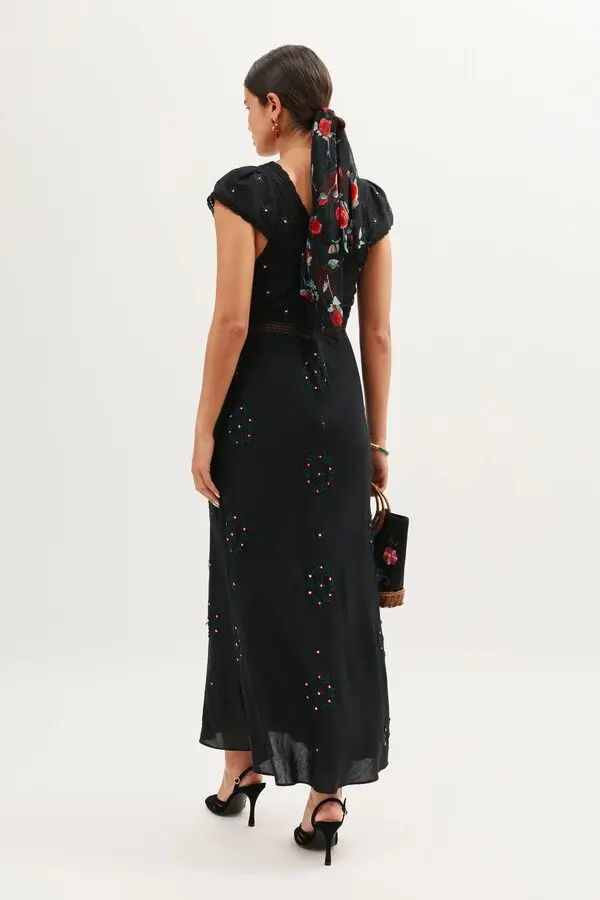 Rixo Iggy Rose Trail Embroidered Dress