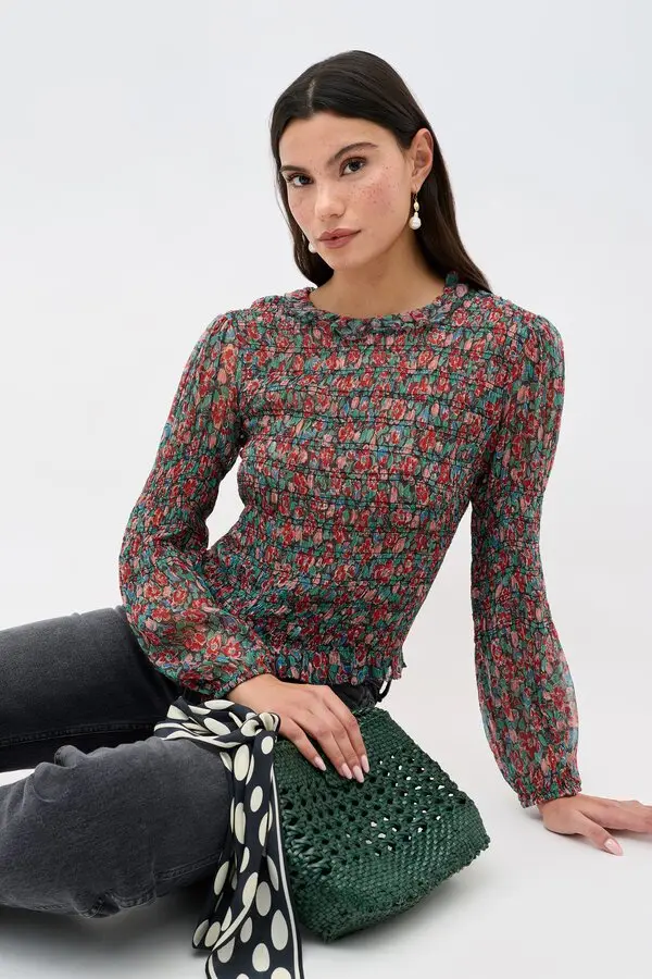 Rixo Gardenia Jeannie Bloom Top - Grey