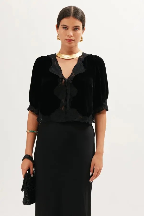 Rixo Ursula Velvet Midi Top - Black
