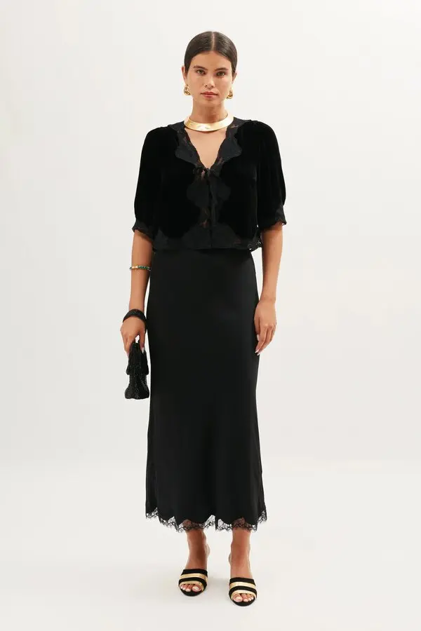 Rixo Ursula Velvet Midi Top - Black