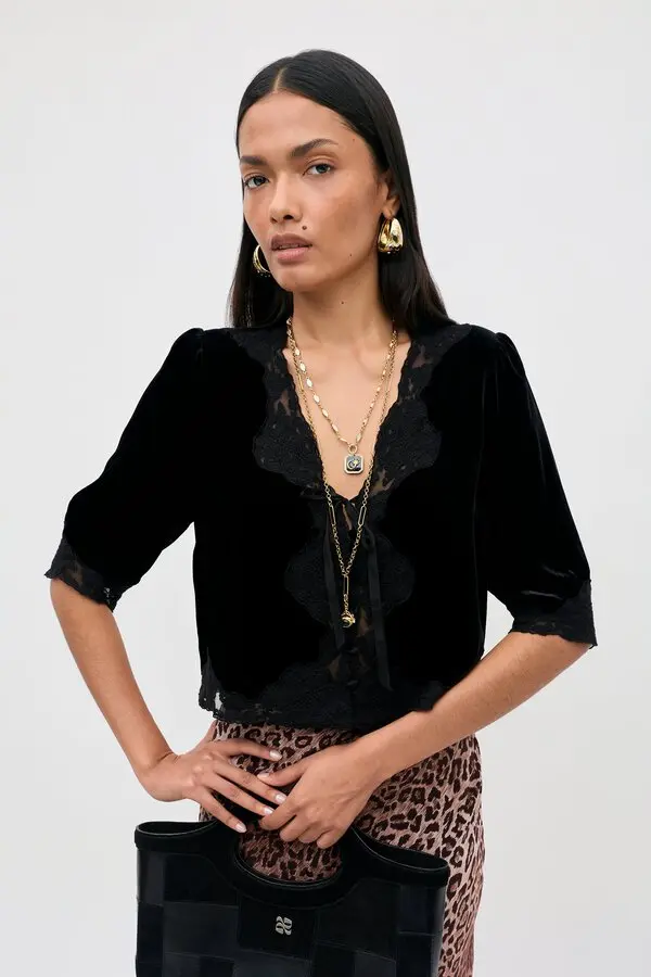 Rixo Ursula Velvet Midi Top Regular - Black