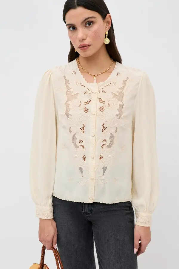 Rixo Faela Rosalie Embroidery Shell Regular - Cream