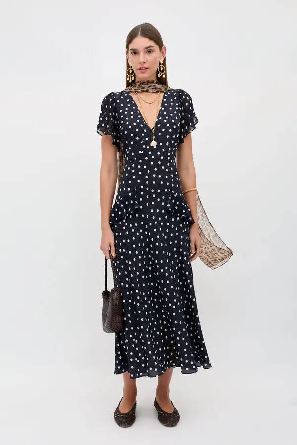 Rixo Evie Bohemia Spot Dress - Navy