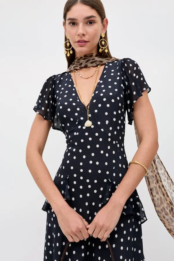 Rixo Evie Bohemia Spot Dress - Navy