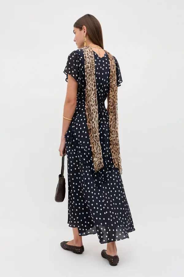 Rixo Evie Bohemia Spot Dress - Navy