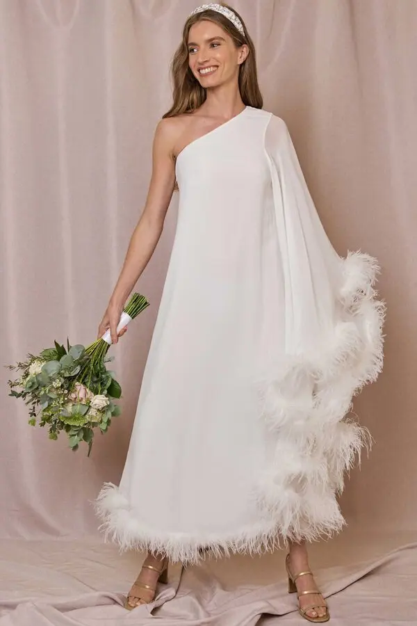 Rixo Liza Feathers Feathered Silk Dress Regular - Ivory