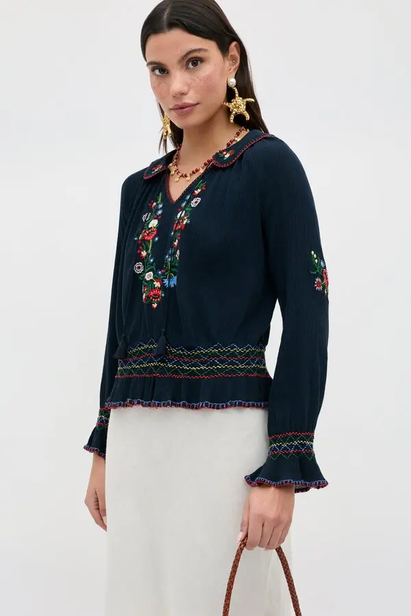 Rixo Sofira Petunia Embroidery Regular - Navy